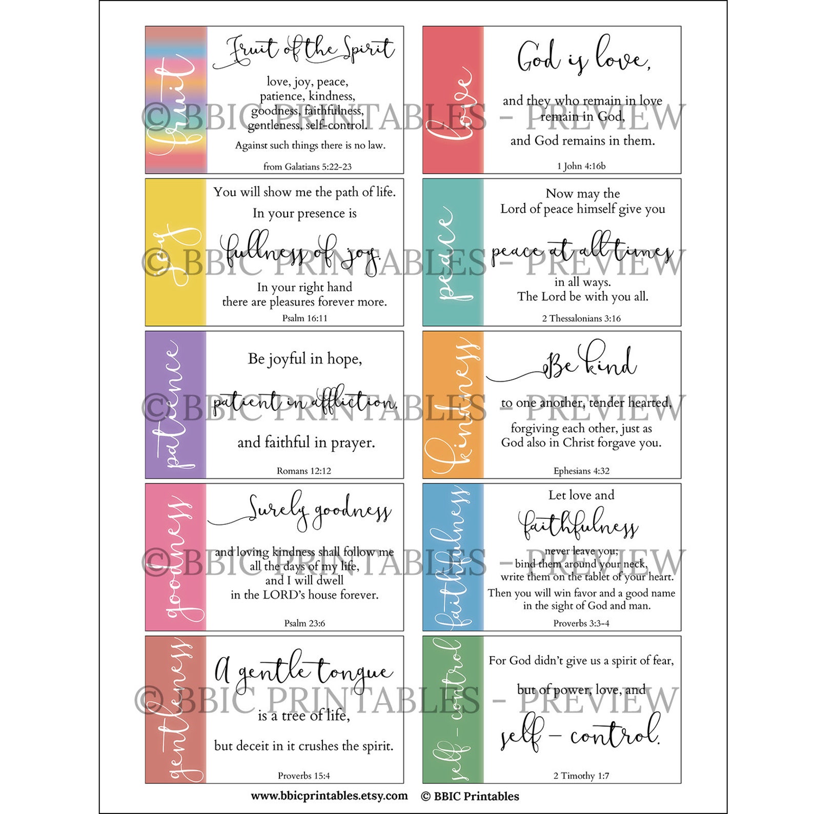 10 Fruit of the Spirit Scripture Cards galatians 5 Collection 3 INSTANT ...
