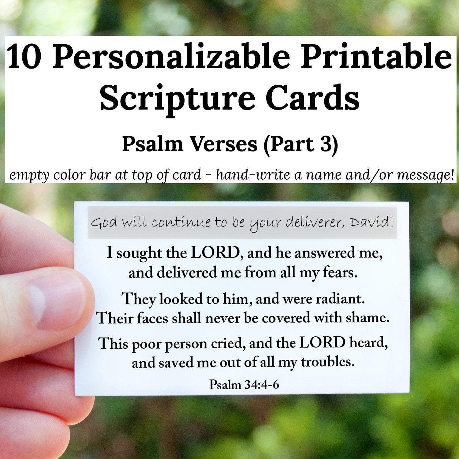 10 Personalizable Printable PSALM Scripture Cards -personalized ...