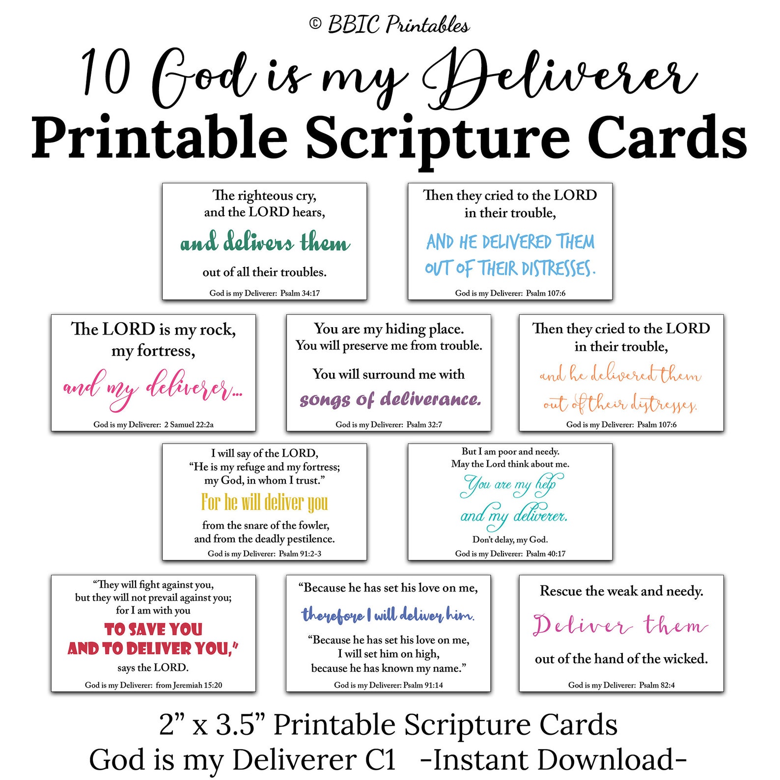 10 God is My Deliverer Printable Scripture Cards -C1- INSTANT DOWNLOAD ...