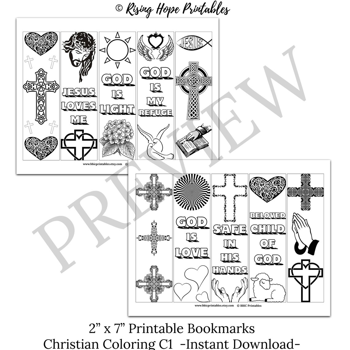 10 Christian Coloring Bookmarks -C1- INSTANT DOWNLOAD, 2x7 Set of 10 ...