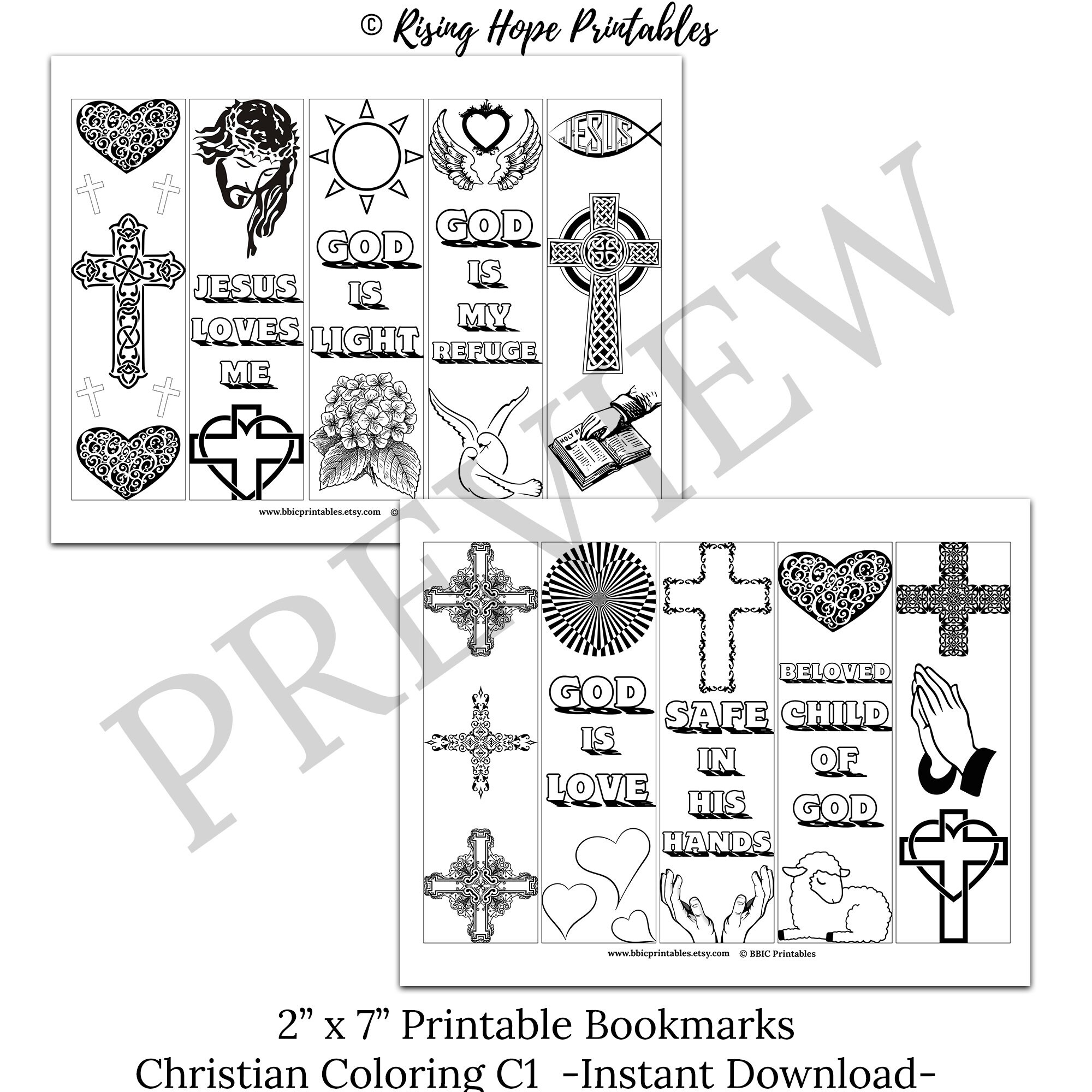 10 Christian Coloring Bookmarks -C1- INSTANT DOWNLOAD, 2x7 Set of 10 ...