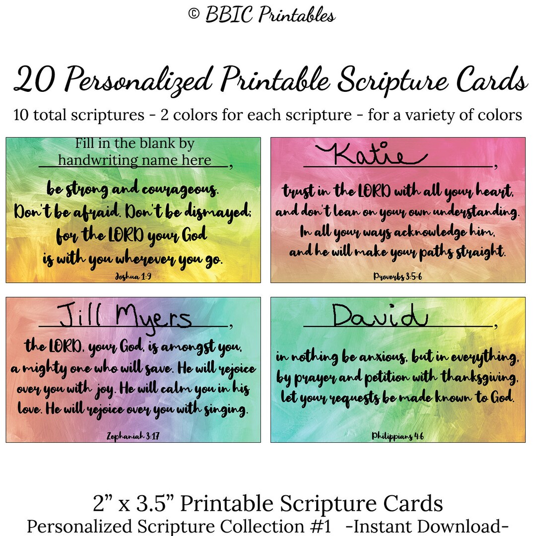 20 Personalized Printable Scripture Cards -personalized Collection #1 ...