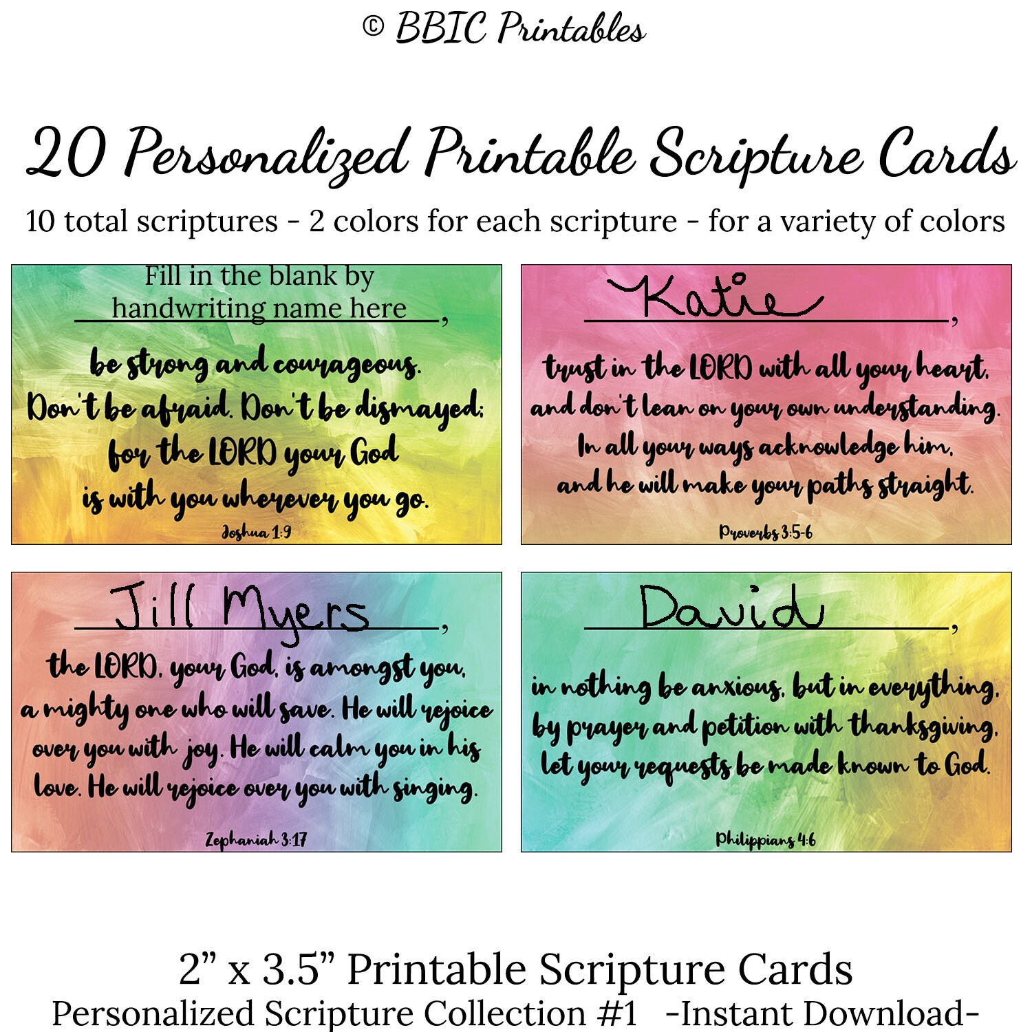 20 Personalized Printable Scripture Cards -personalized Collection #1 ...