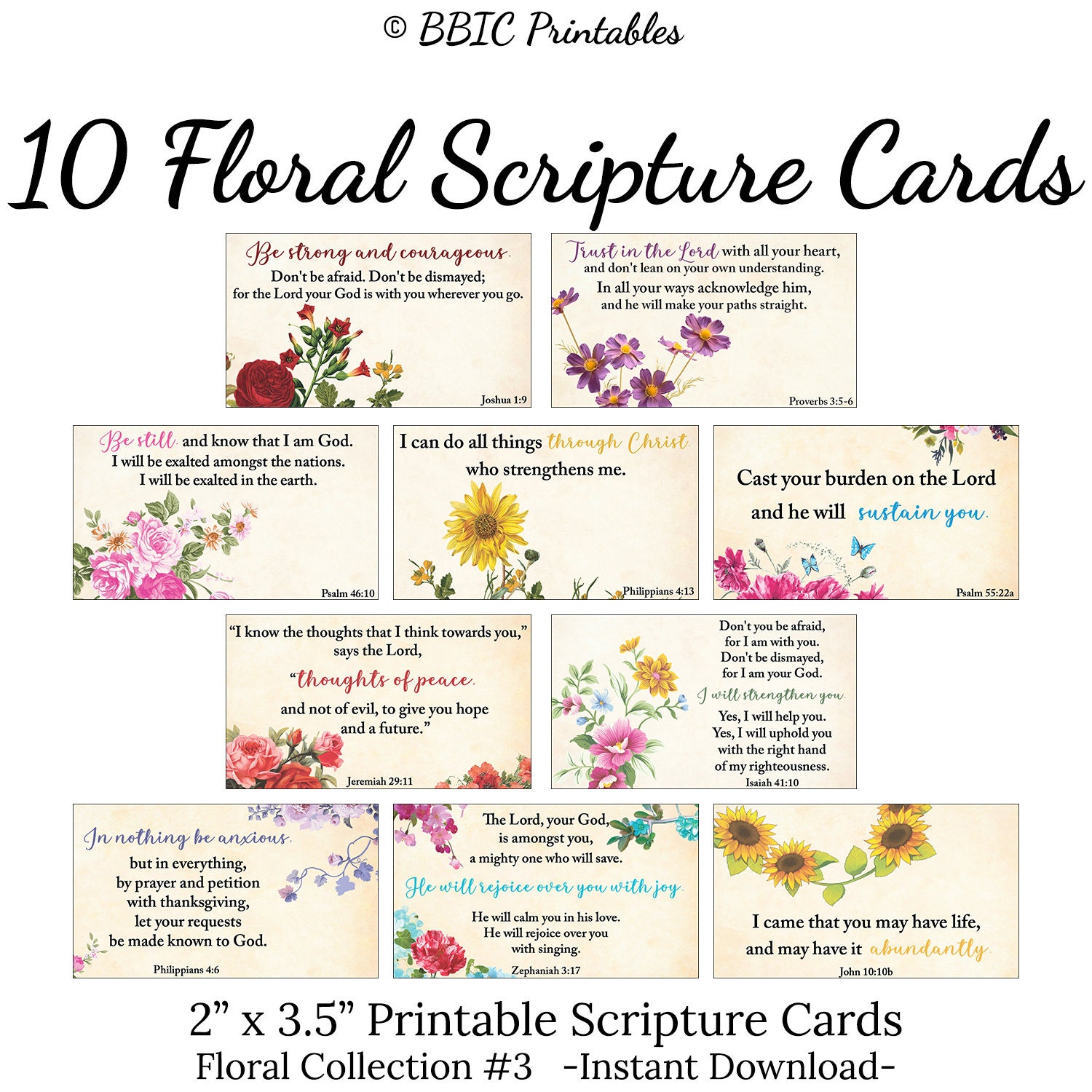 10 Floral Printable Scripture Cards -C3- INSTANT DOWNLOAD, Floral ...