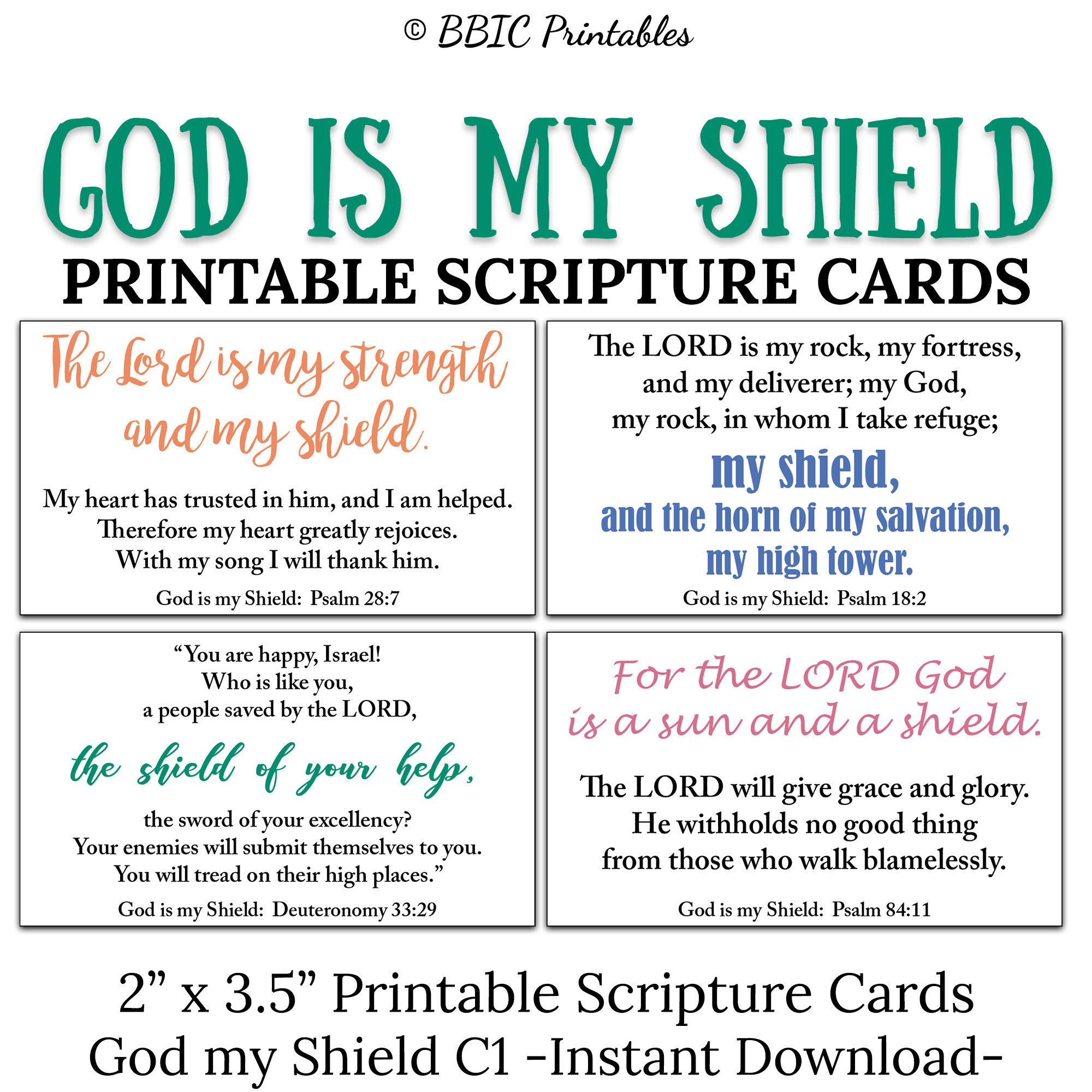 10 God is My Shield Printable Scripture Cards C1 INSTANT DOWNLOAD, God ...