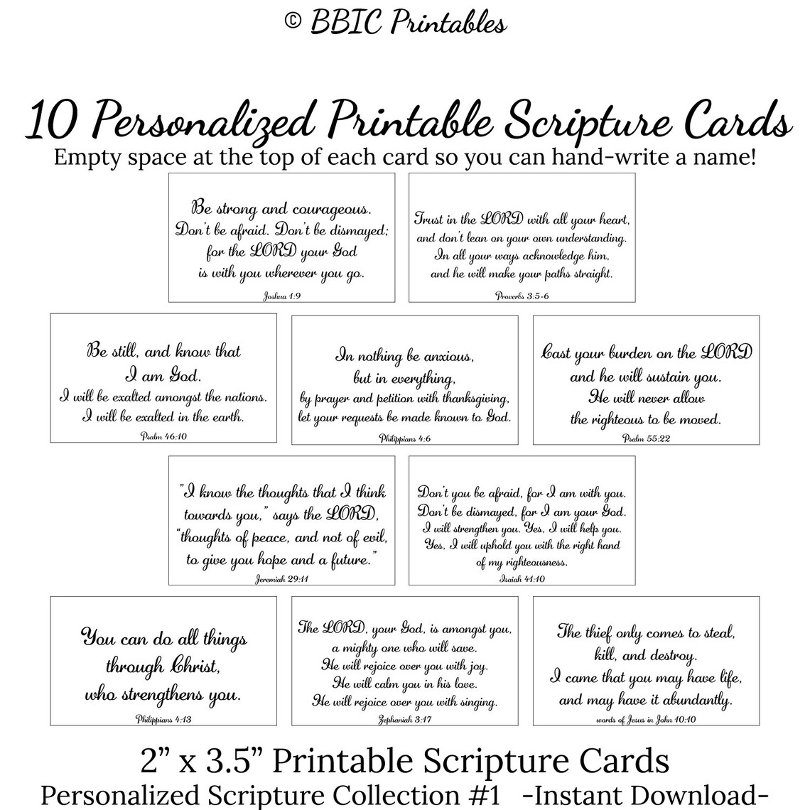 10 Plain Personalizable Printable Scripture Cards -personalized ...