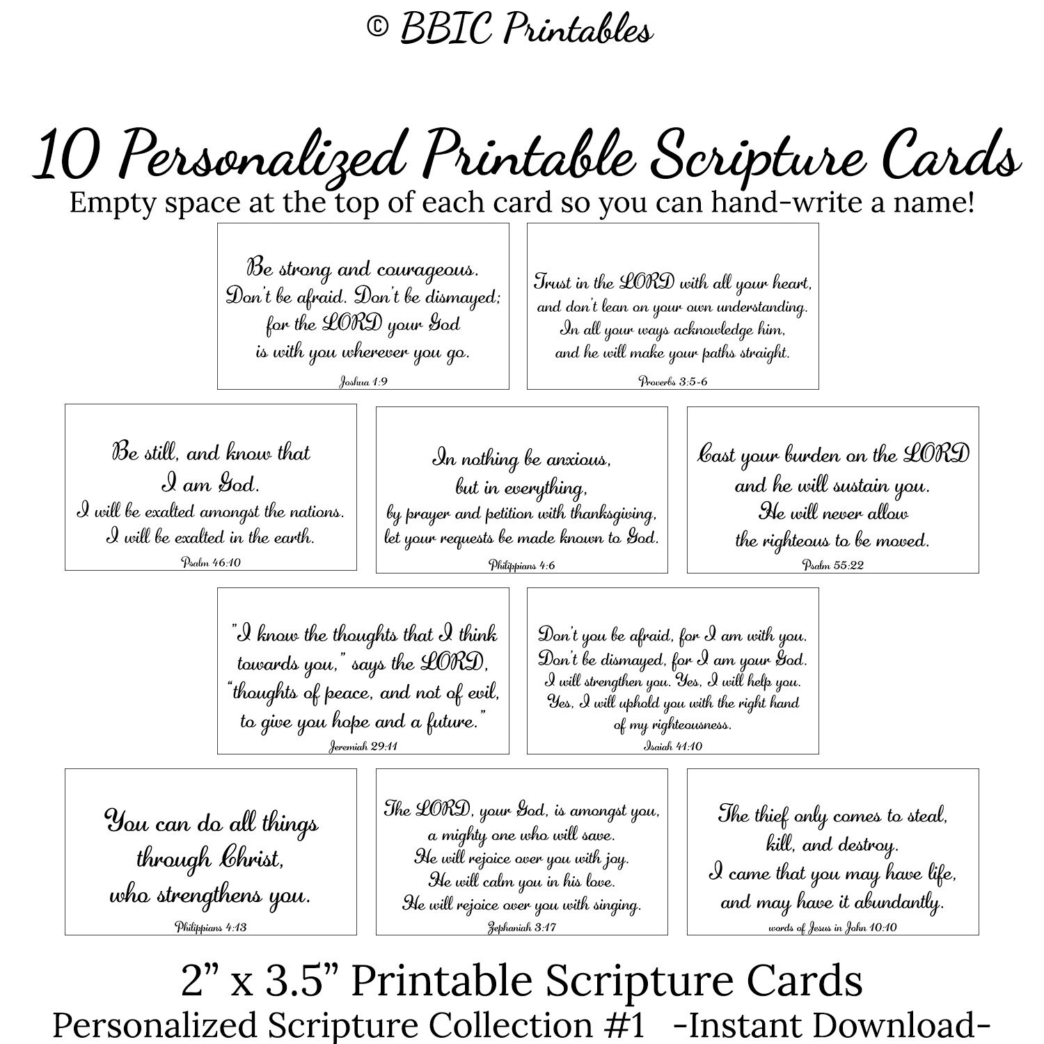 10 Plain Personalizable Printable Scripture Cards -personalized ...