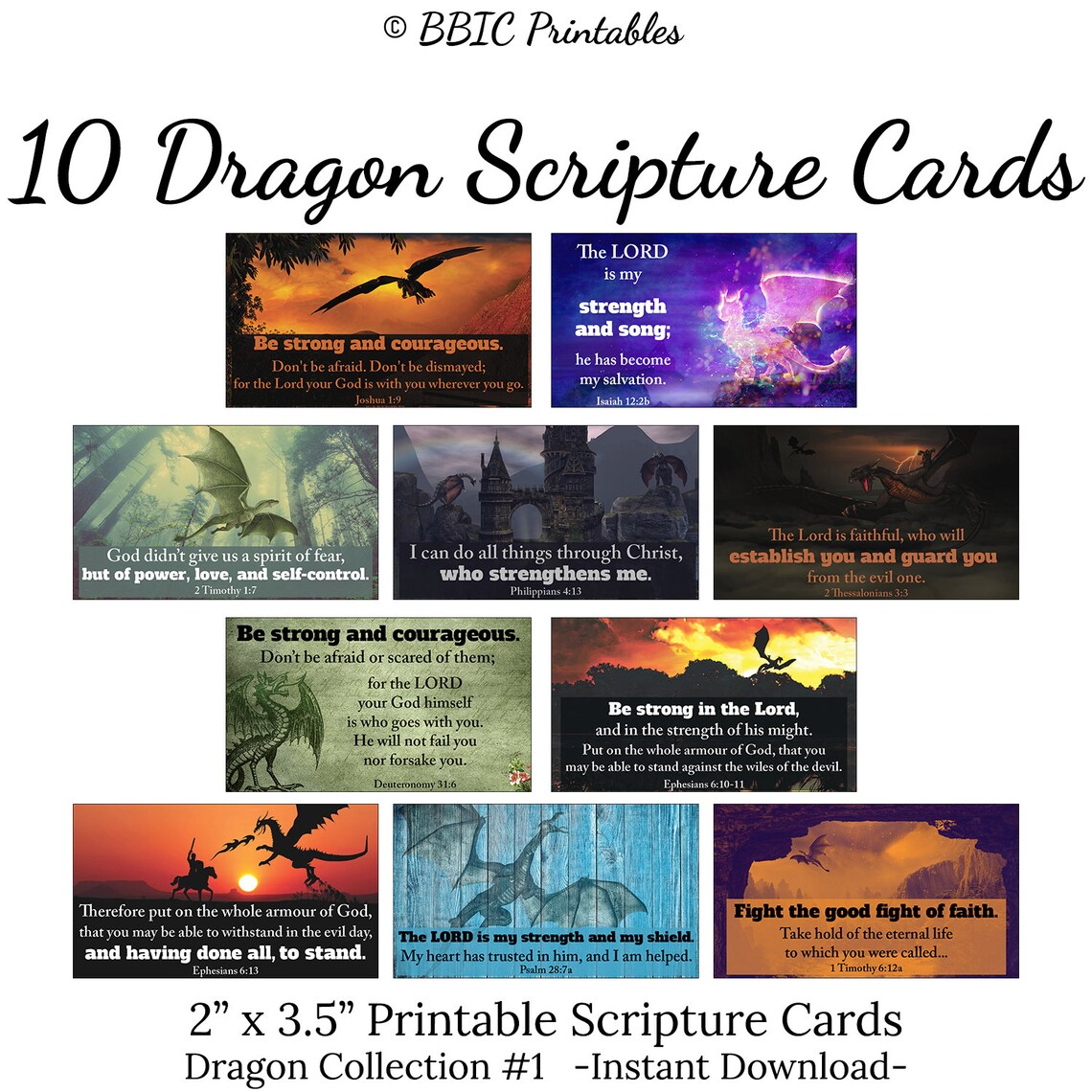 10 Dragon Printable Scripture Cards C1 INSTANT DOWNLOAD - Etsy