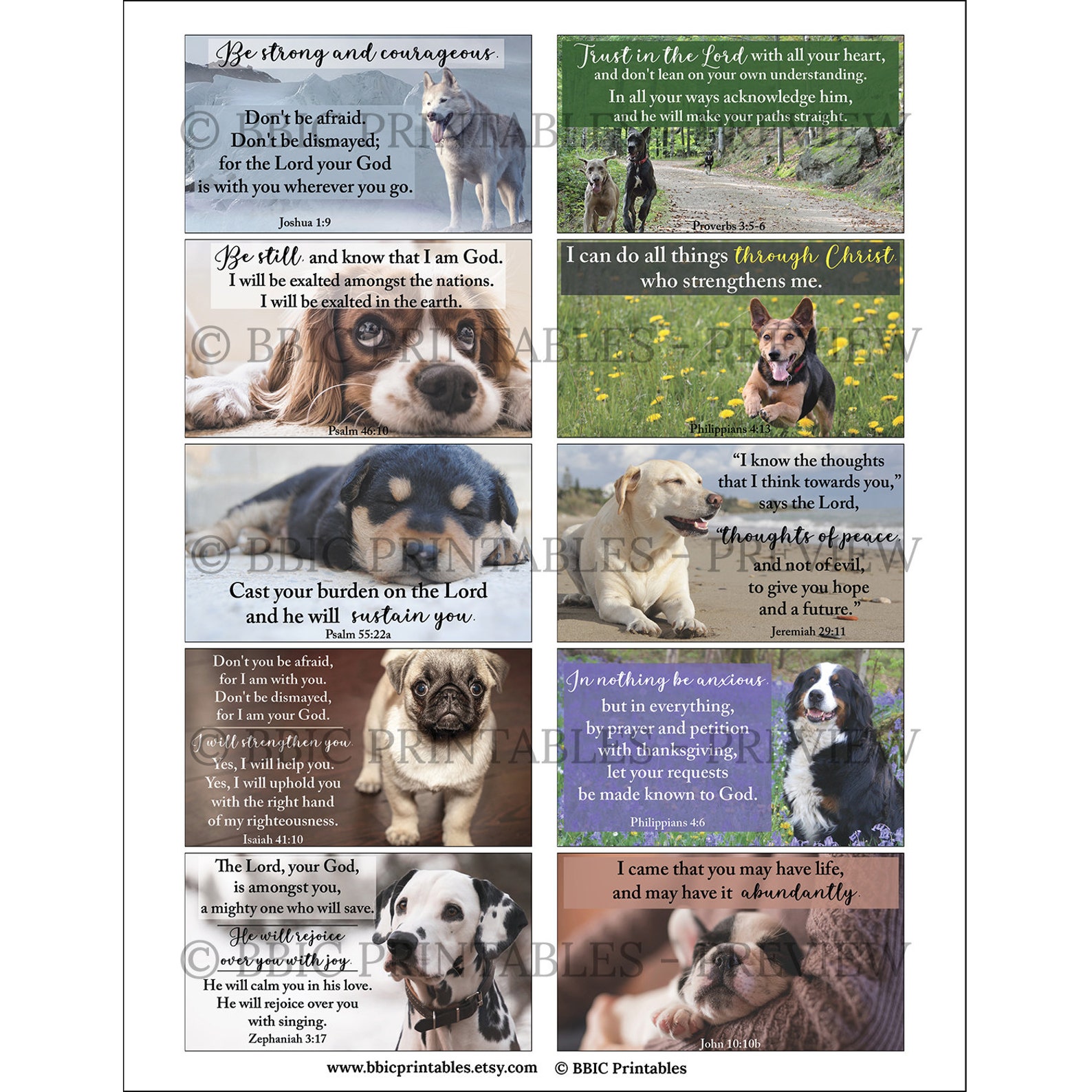 10 Dog Printable Scripture Cards -C#1- INSTANT DOWNLOAD, Cute Dog Puppy ...