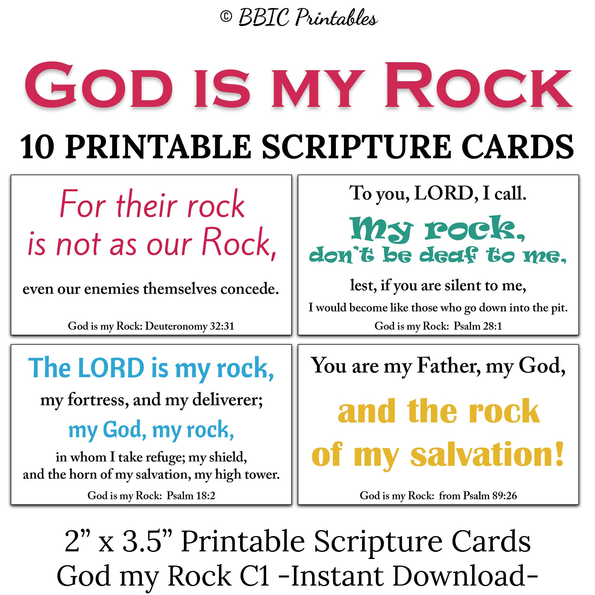 10 God is My Rock Printable Scripture Cards -C1- INSTANT DOWNLOAD, God ...