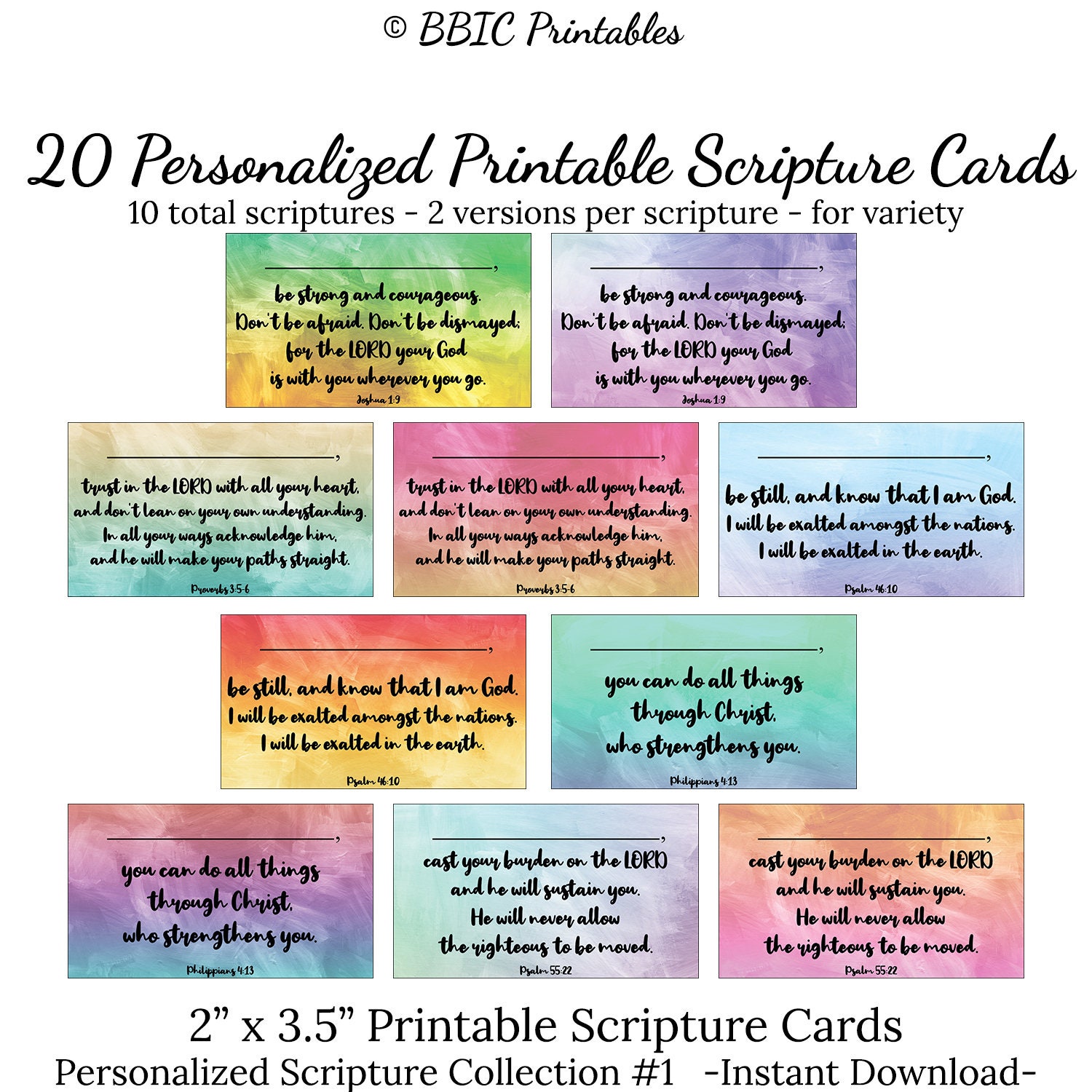 20 Personalized Printable Scripture Cards -personalized Collection #1 ...