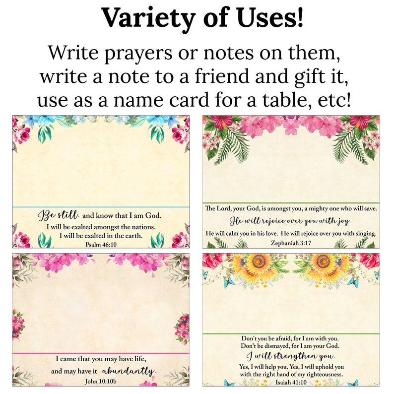 12 Blank Floral Printable Bible Verse Cards -C1- INSTANT DOWNLOAD, 3 ...