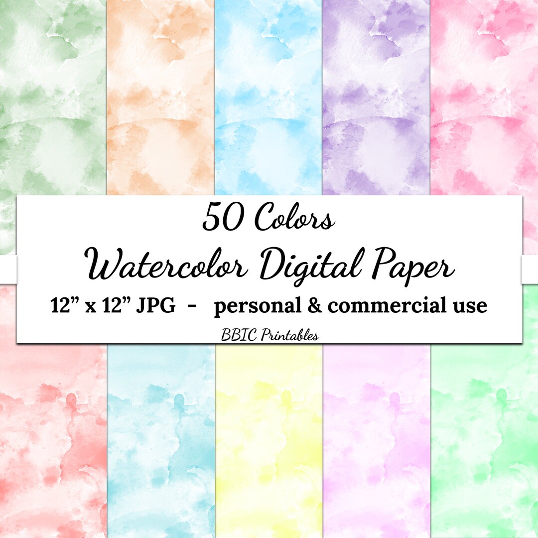 50 Watercolor Digital Papers- INSTANT DOWNLOAD, 12x12 Jpg Printable ...