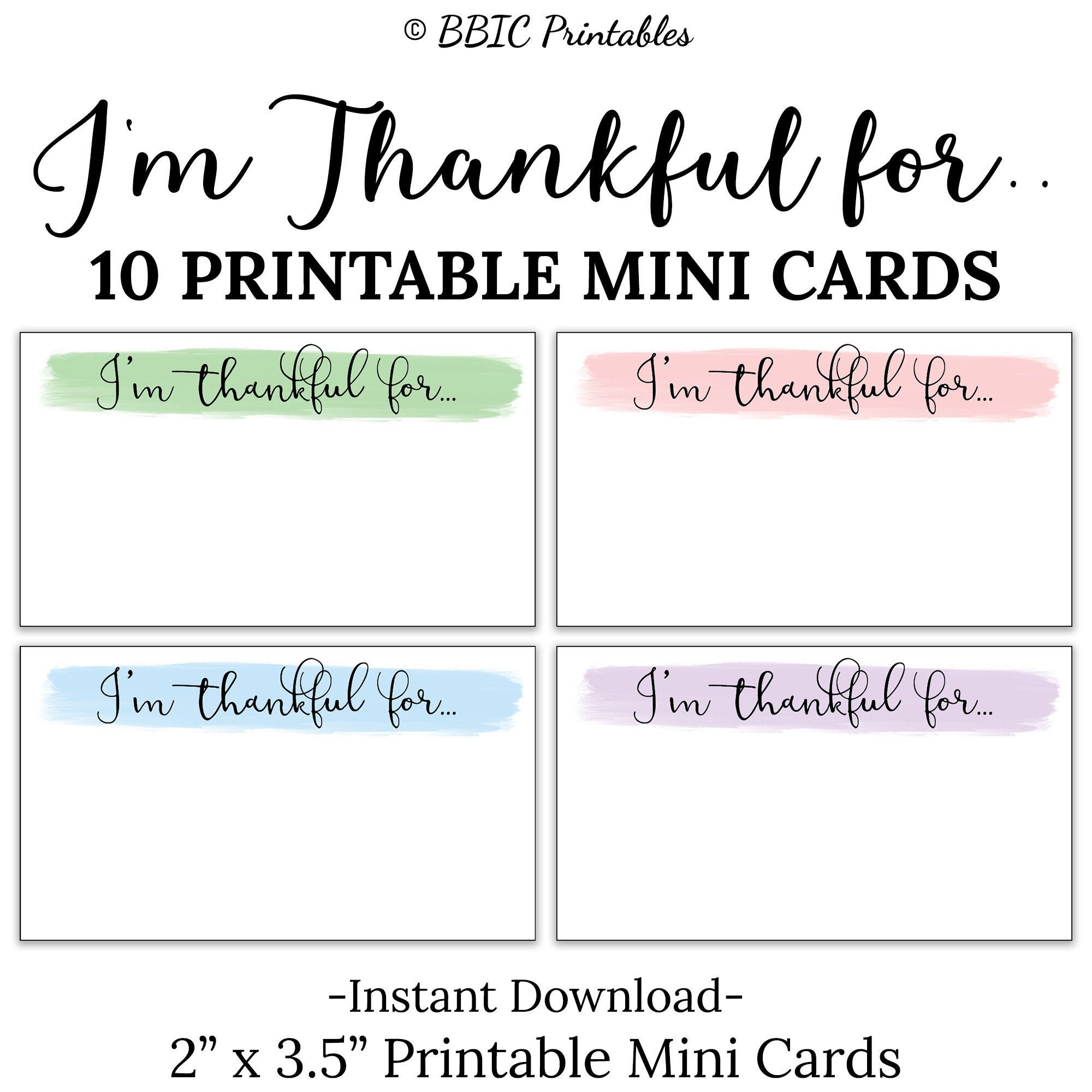 Thankful Printable Mini Cards- INSTANT DOWNLOAD, I'm Thankful for ...