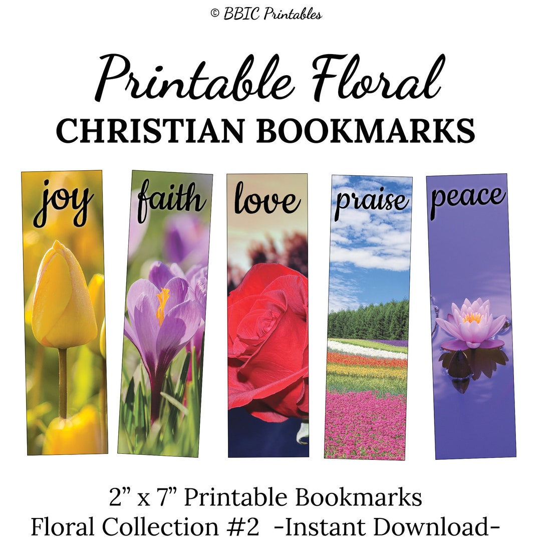 10 Floral Printable Bookmarks -C2- INSTANT DOWNLOAD, 2x7 Set of 10 ...