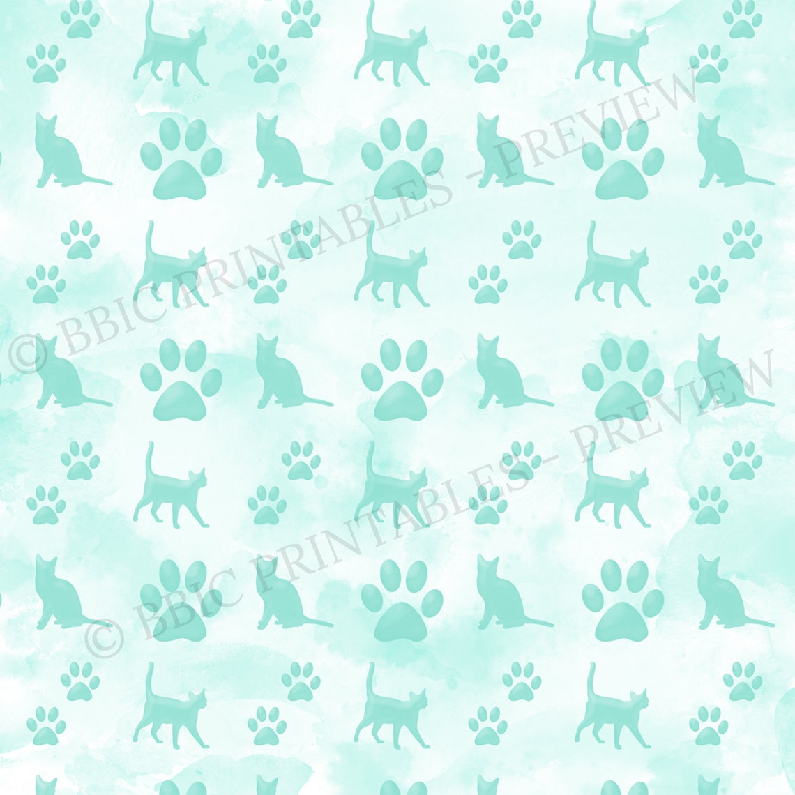 Cat Watercolor Digital Paper INSTANT DOWNLOAD, 12x12 Printable Cute ...