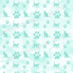 Cat Watercolor Digital Paper- INSTANT DOWNLOAD, 12x12 Printable Cute ...