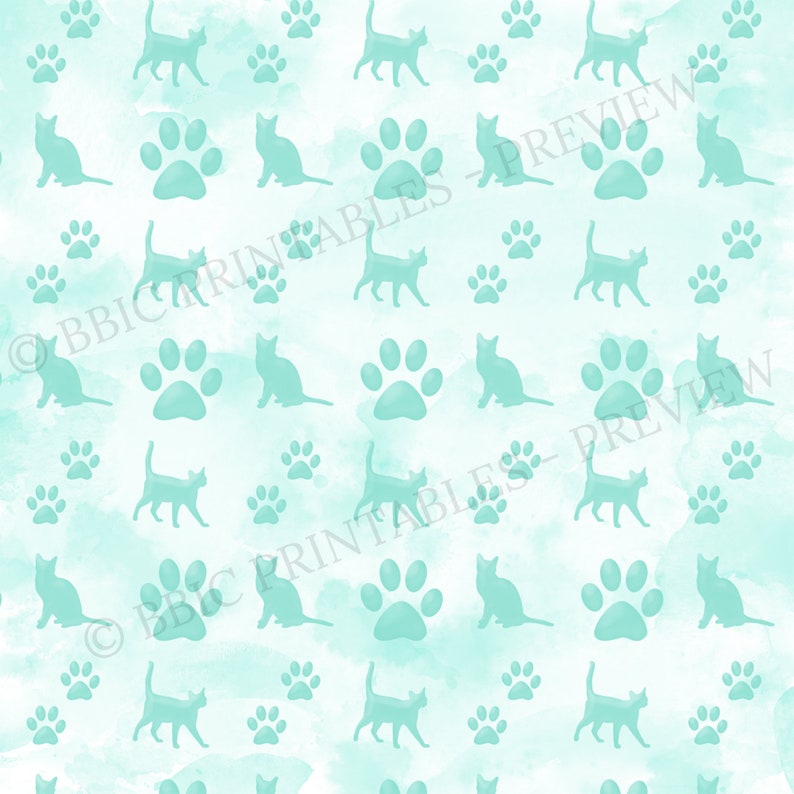 Cat Watercolor Digital Paper INSTANT DOWNLOAD, 12x12 Printable Cute ...