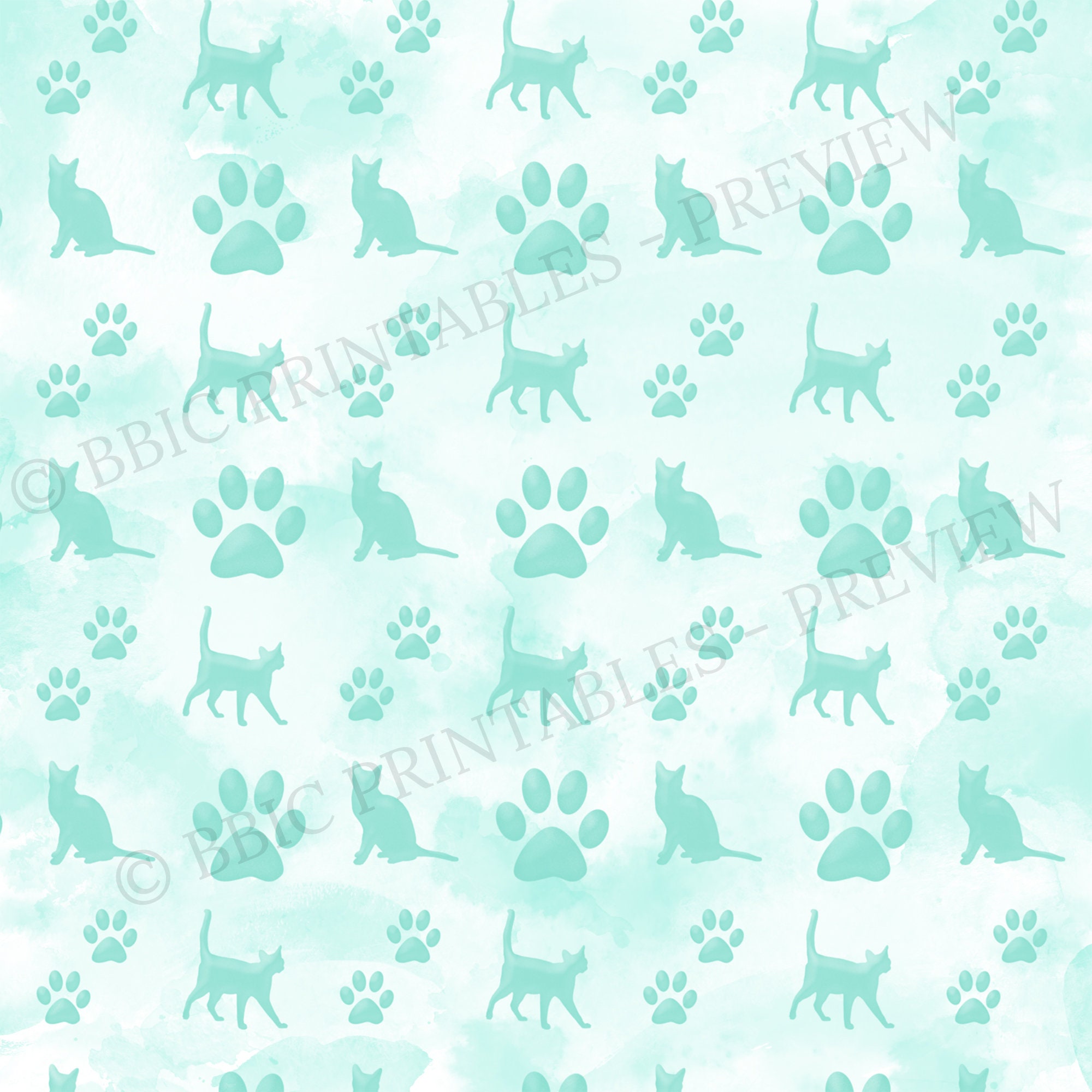 Cat Watercolor Digital Paper INSTANT DOWNLOAD, 12x12 Printable Cute ...