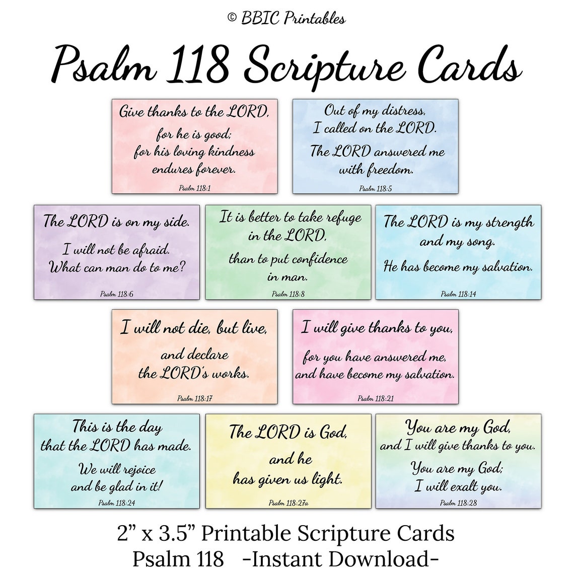 Psalm 118 Printable Scripture Cards INSTANT DOWNLOAD, Watercolor Psalm ...
