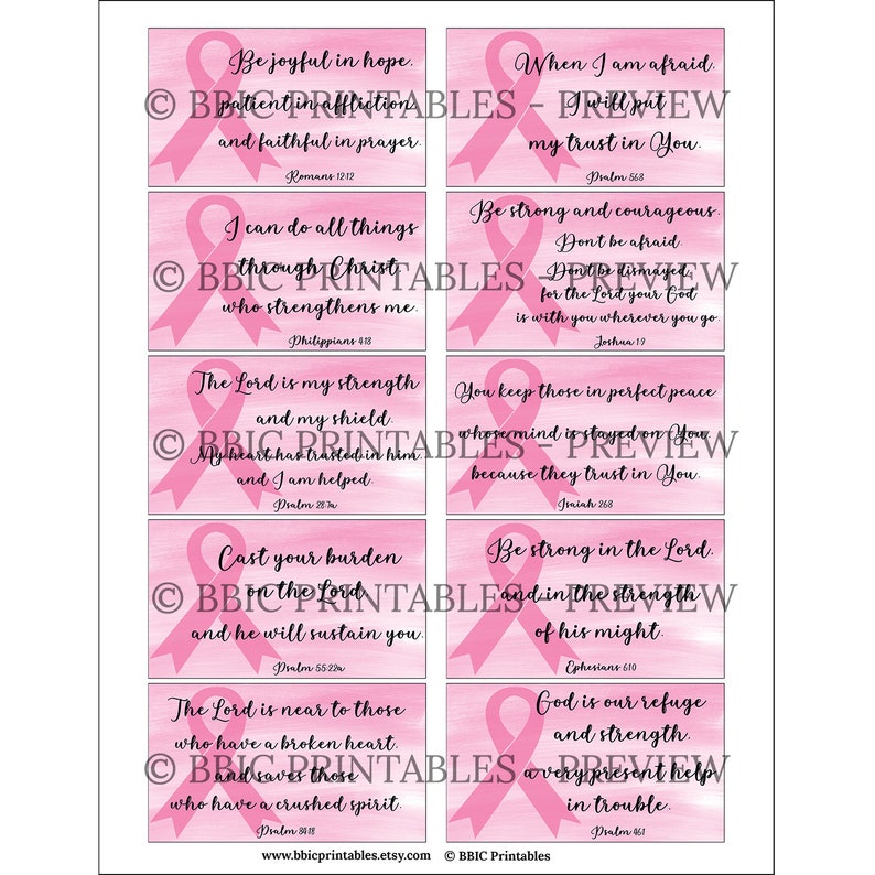 10 Pink Breast Cancer Awareness Printable Scripture Cards -C1- INSTANT ...