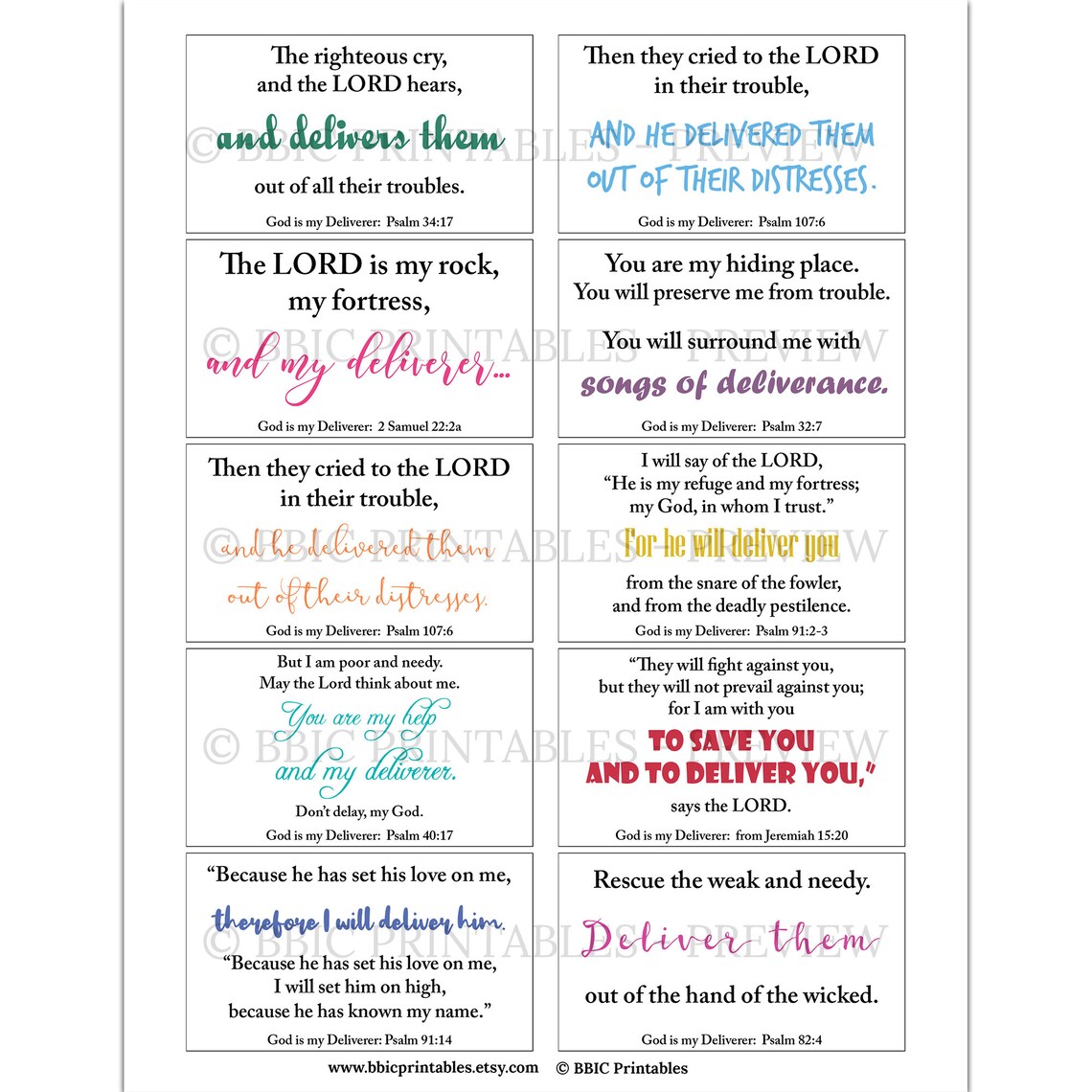 10 God is My Deliverer Printable Scripture Cards C1 INSTANT DOWNLOAD ...