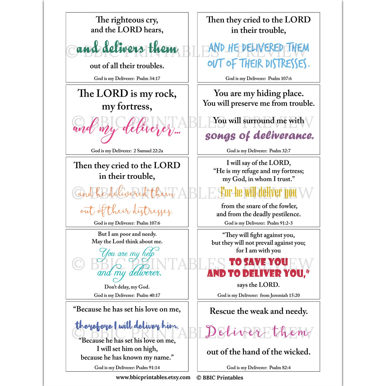 10 God is My Deliverer Printable Scripture Cards -C1- INSTANT DOWNLOAD ...