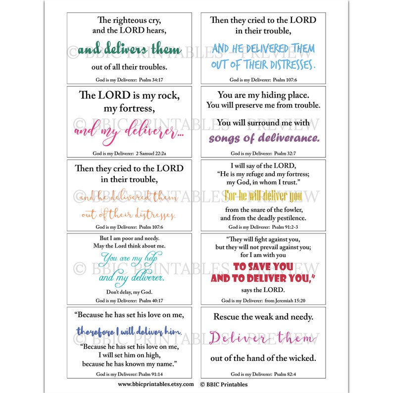 10 God is My Deliverer Printable Scripture Cards -C1- INSTANT DOWNLOAD ...