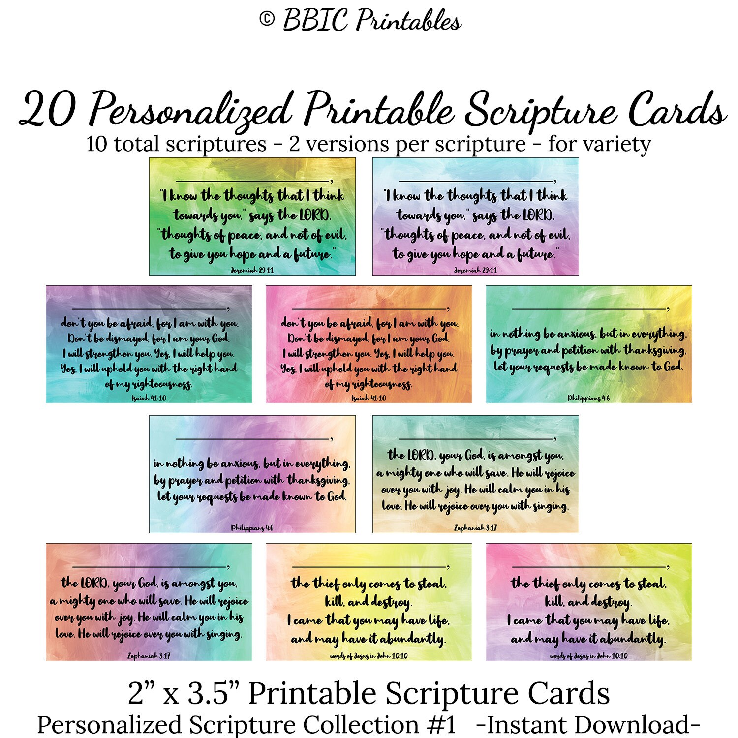 20 Personalized Printable Scripture Cards -personalized Collection #1 ...