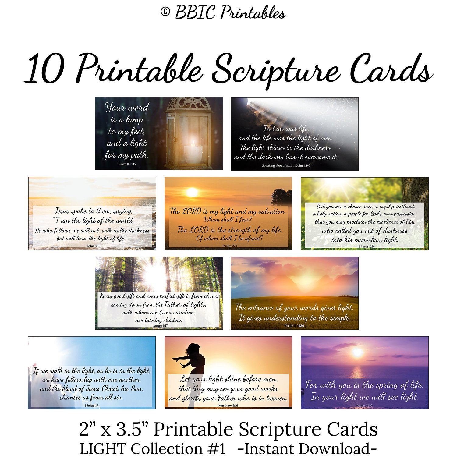 10 Mini LIGHT Printable Scripture Cards -light Collection #1- INSTANT ...