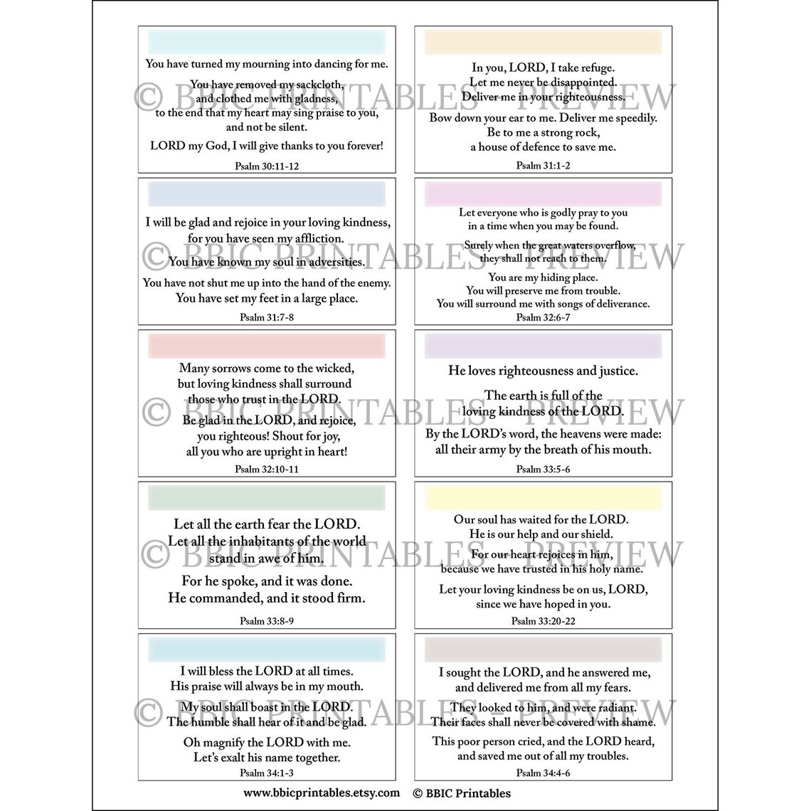 10 Personalizable Printable PSALM Scripture Cards personalized ...