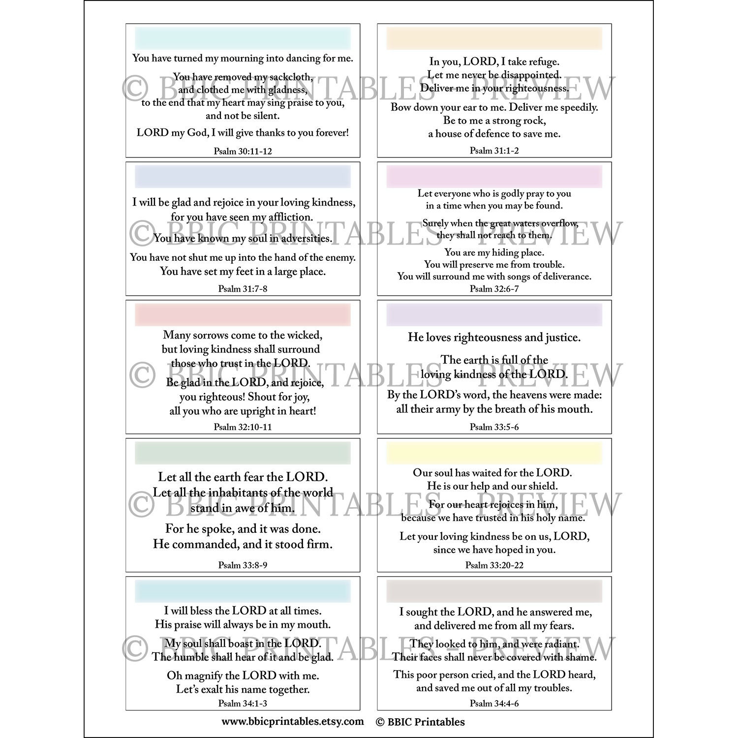10 Personalizable Printable PSALM Scripture Cards personalized ...