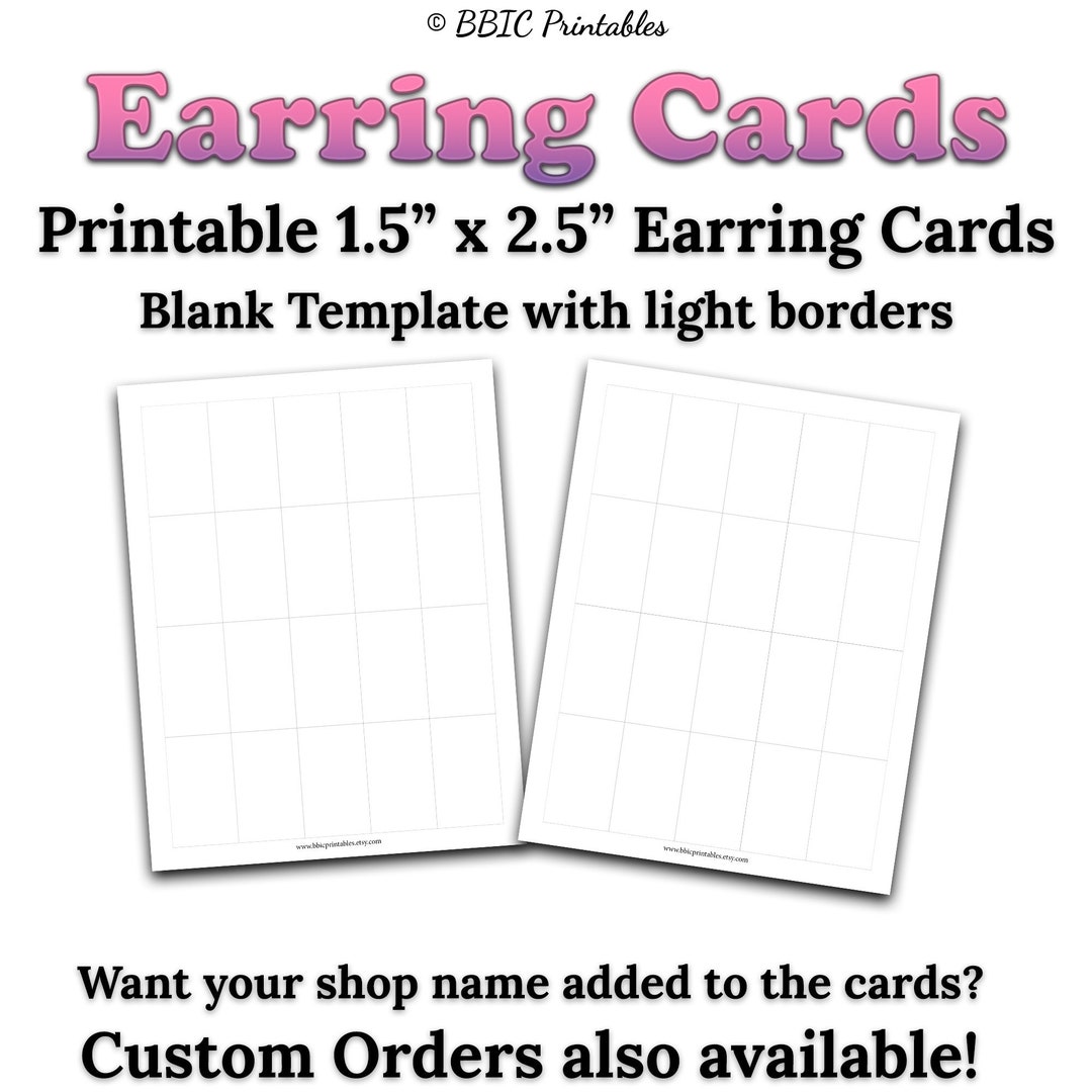 Printable Earring Cards- INSTANT DOWNLOAD, 1.5x2.5 Printable Long Blank ...