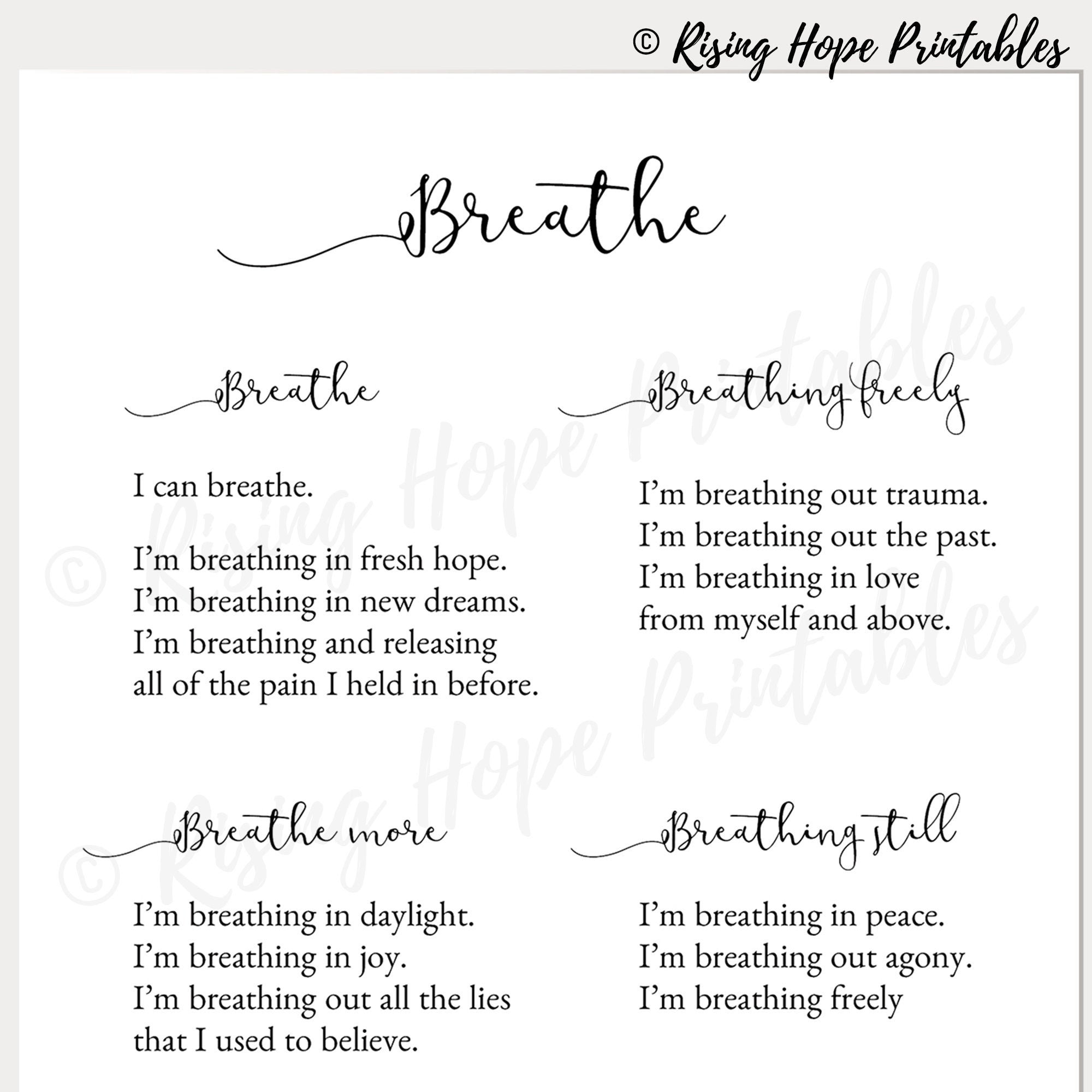 Breathe Printable Poetry Art INSTANT DOWNLOAD Inspirational Breathing ...