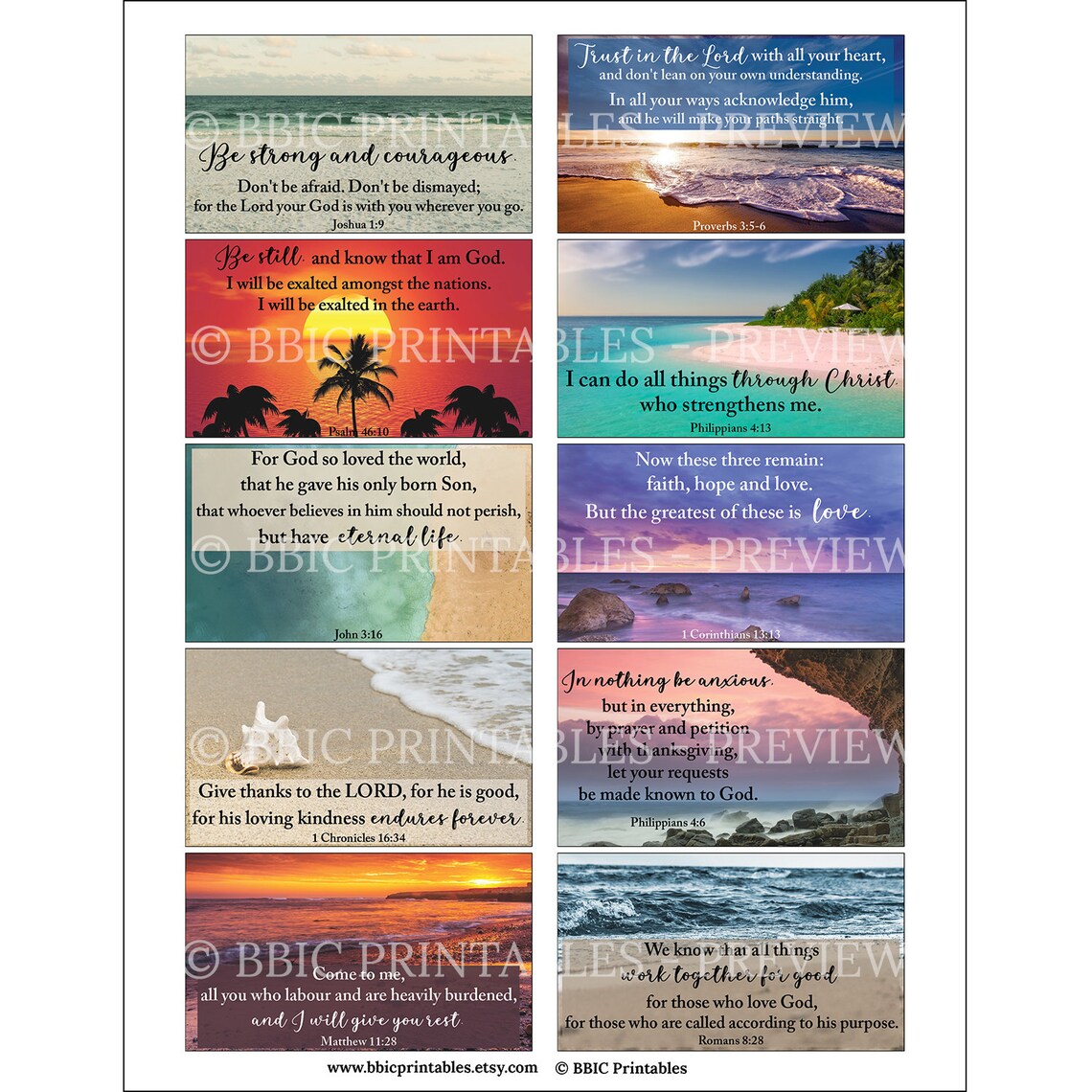 10 Beach Printable Scripture Cards -#C1- INSTANT DOWNLOAD, Assorted ...