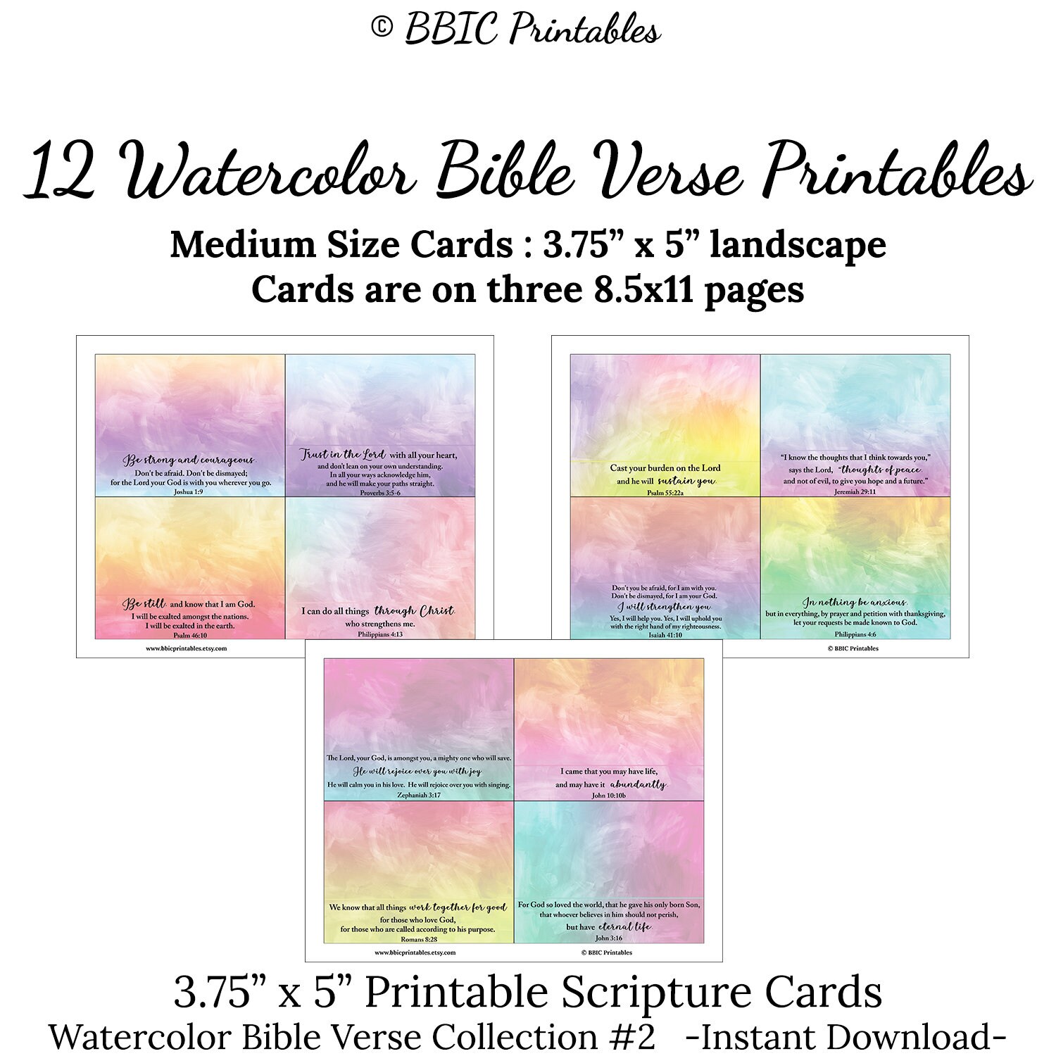 12 Blank Printable Scripture Cards -C1- INSTANT DOWNLOAD, 3.75x5 ...