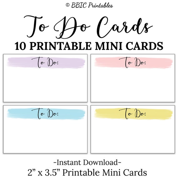 To Do Printable Mini Cards DIGITAL DOWNLOAD To Do List | Etsy