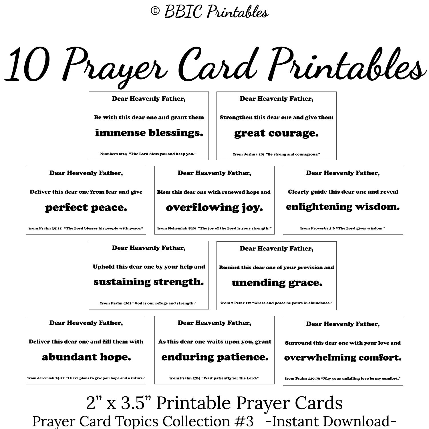 10 Printable Prayer Cards C3 INSTANT DOWNLOAD, Plain Printable Digital ...