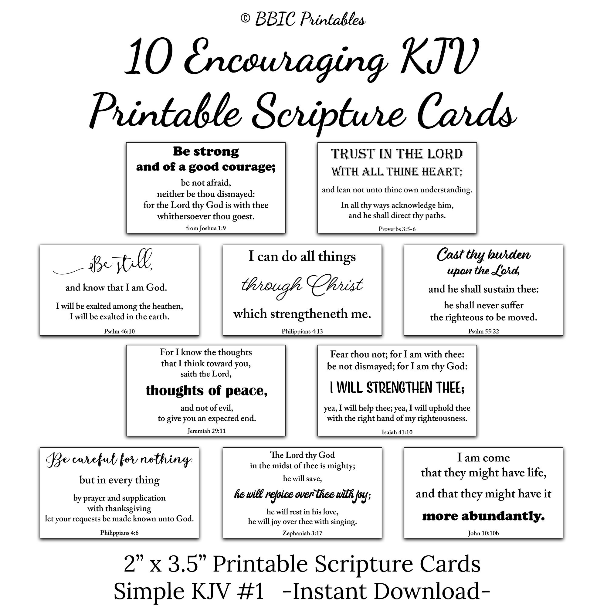 10 KJV Encouraging Printable Scripture Cards -C1- Instant DOWNLOAD ...