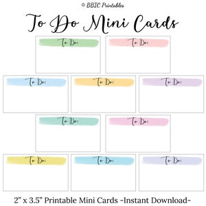 To Do Printable Mini Cards- DIGITAL DOWNLOAD, to Do List Printable Fill ...