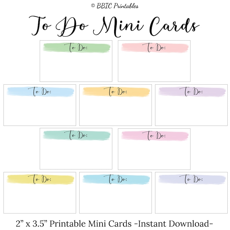 To Do Printable Mini Cards- DIGITAL DOWNLOAD, to Do List Printable Fill ...