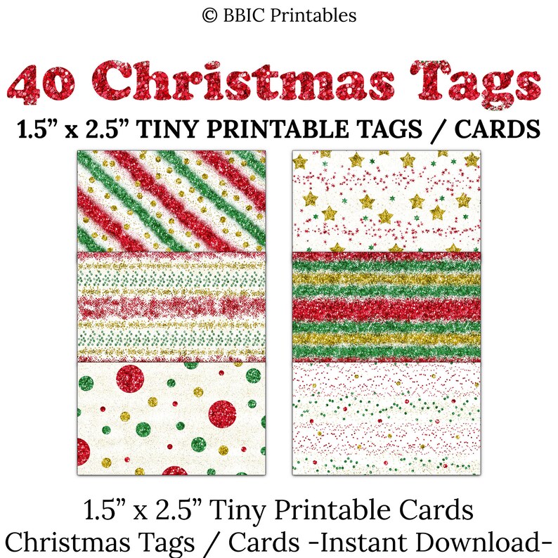 40 Tiny Blank Christmas Tags DIGITAL DOWNLOAD, Small Red Green Gold ...
