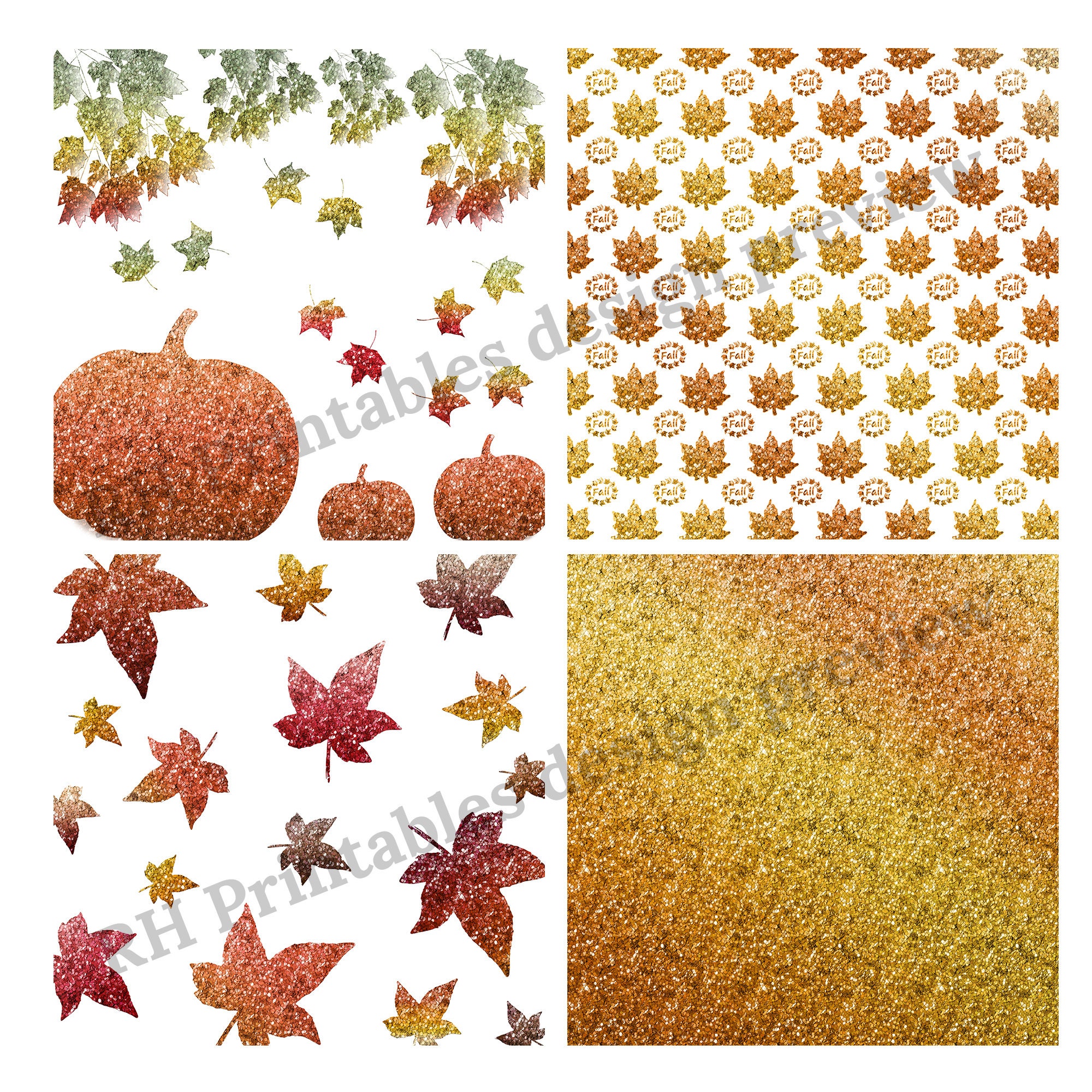 Autumn Fall Digital Paper INSTANT DOWNLOAD, Autumn Fall Glitter Falling ...