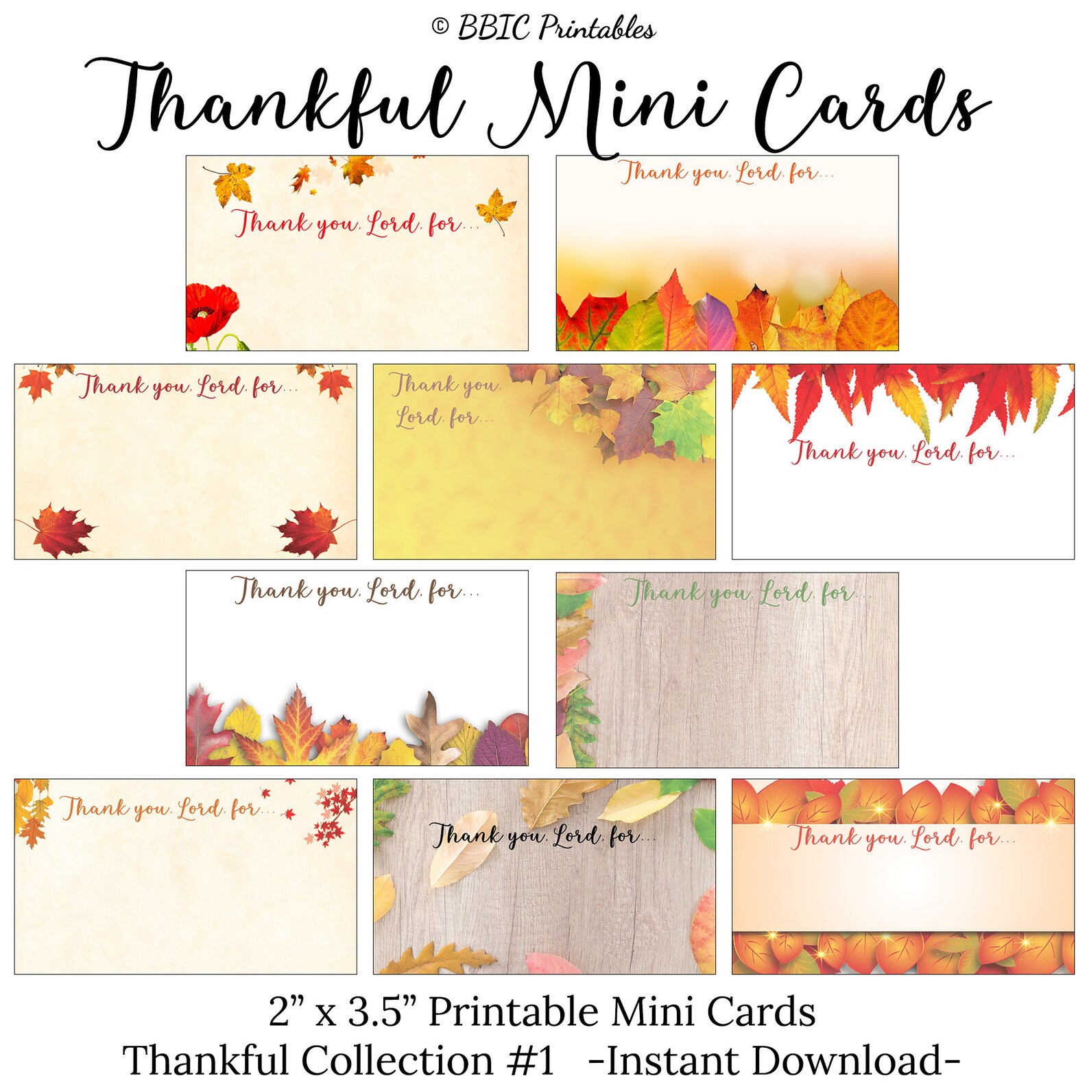 Thankful Printable Mini Cards- INSTANT DOWNLOAD, Digital Printable ...