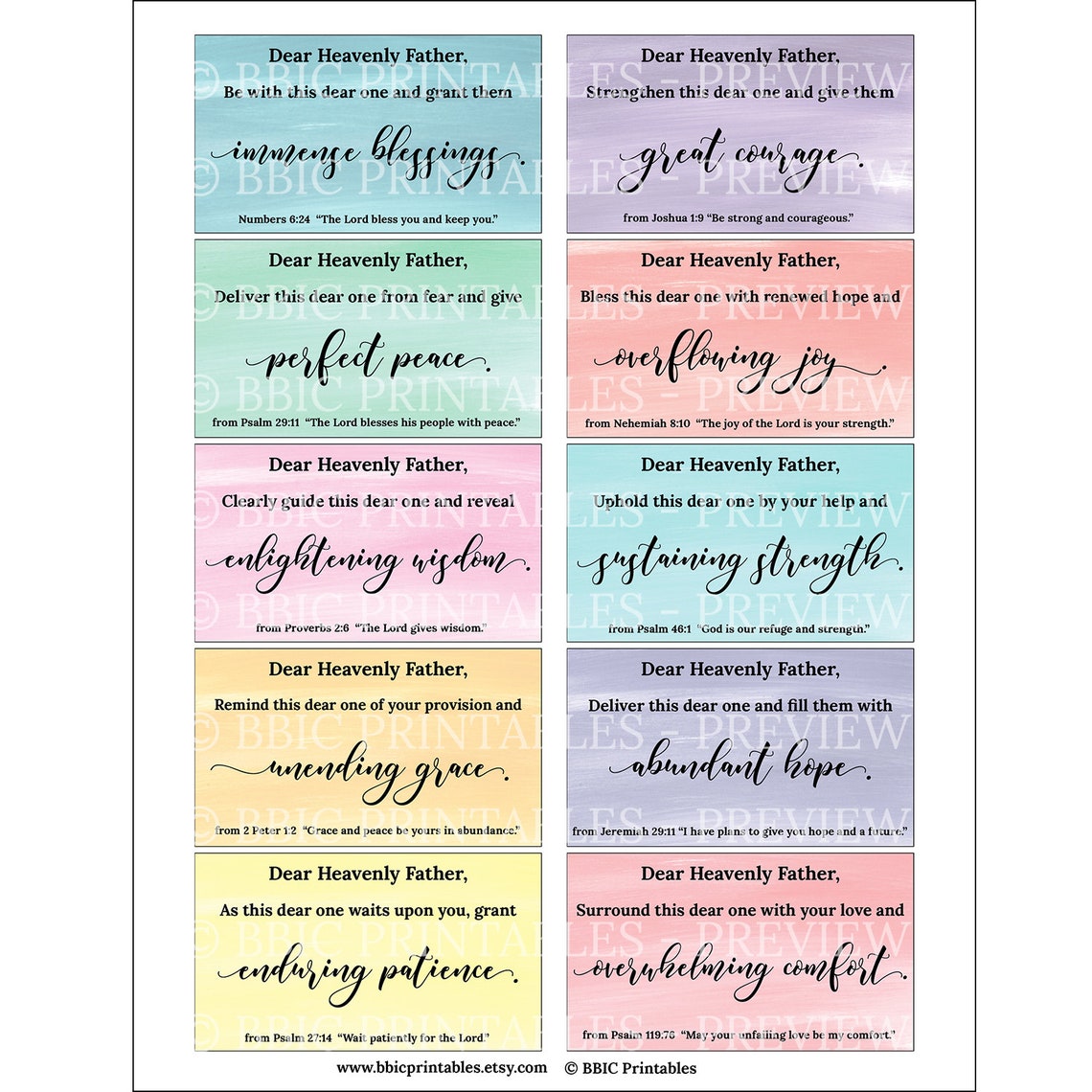 10 Printable Prayer Cards -C2- INSTANT DOWNLOAD, Printable Digital ...