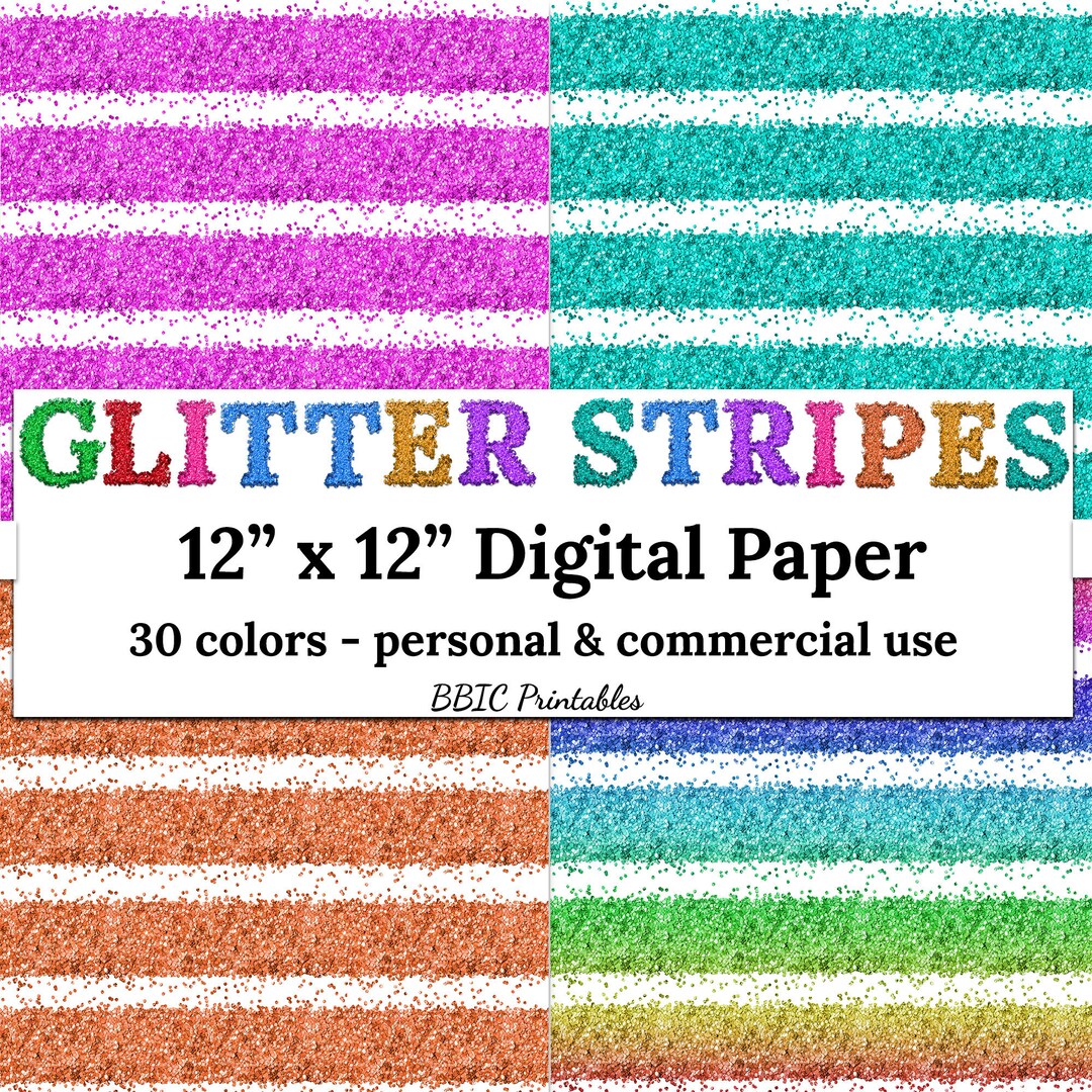 Glitter Stripes Digital Paper- INSTANT DOWNLOAD, Large Glitter Stripes ...