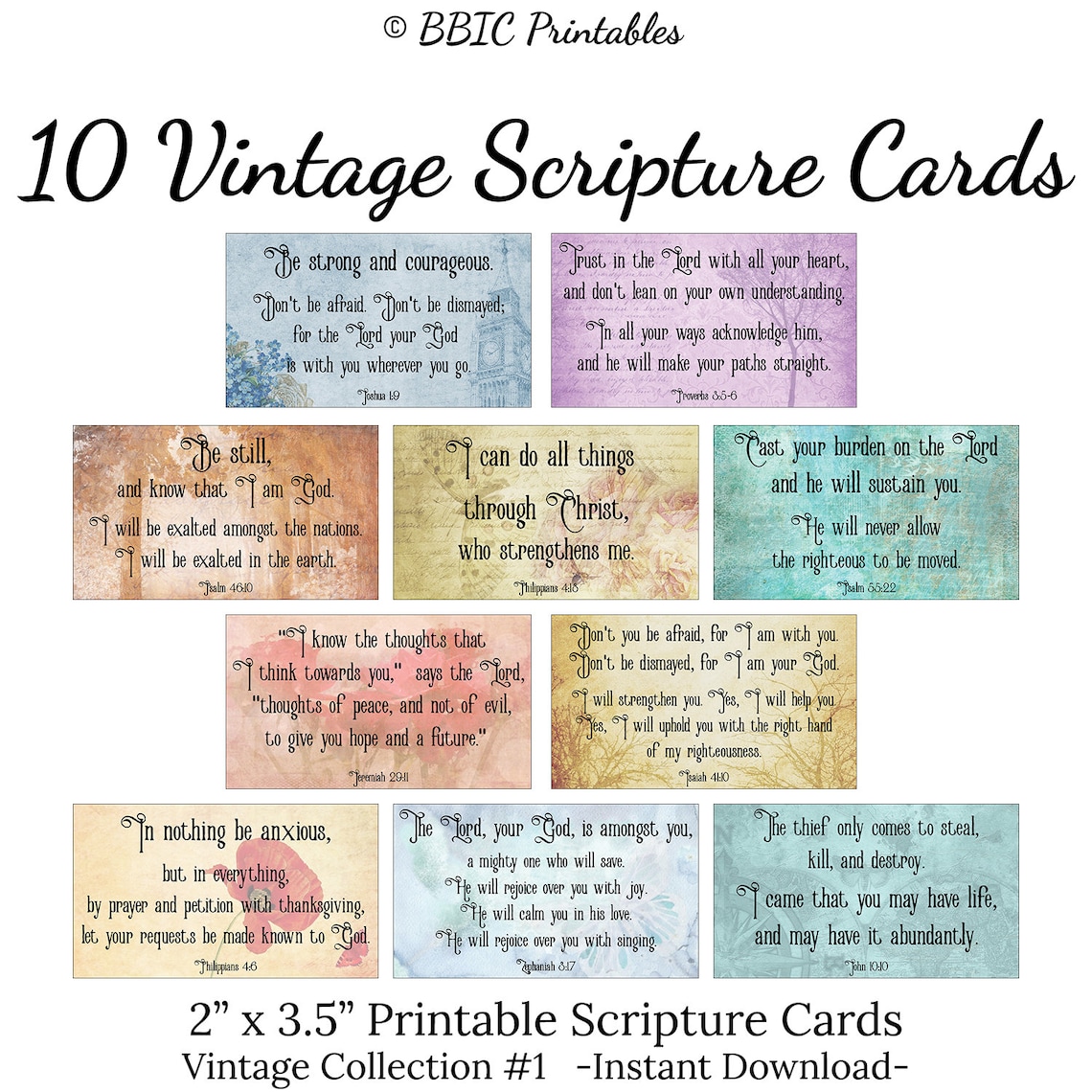 10 Vintage Printable Scripture Cards -collection #1- INSTANT DOWNLOAD ...