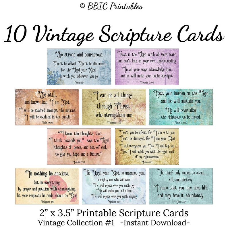 10 Vintage Printable Scripture Cards -collection #1- INSTANT DOWNLOAD ...
