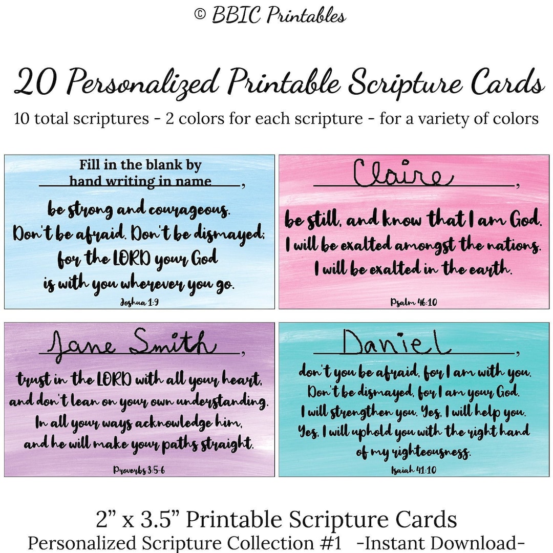 20 Personalized Printable Scripture Cards -personalized Collection #1 ...