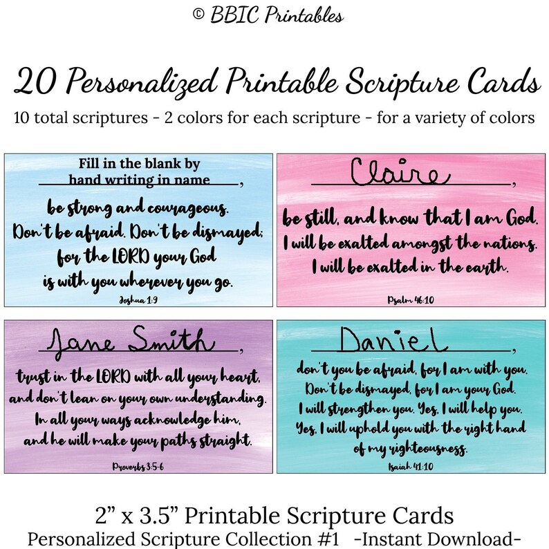 20 Personalized Printable Scripture Cards personalized Collection 1 ...